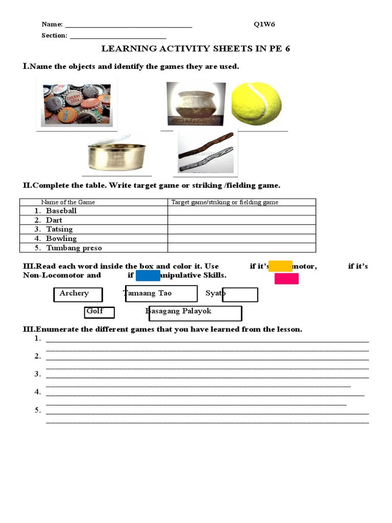 PE Q1 Week 6 Quiz | PDF