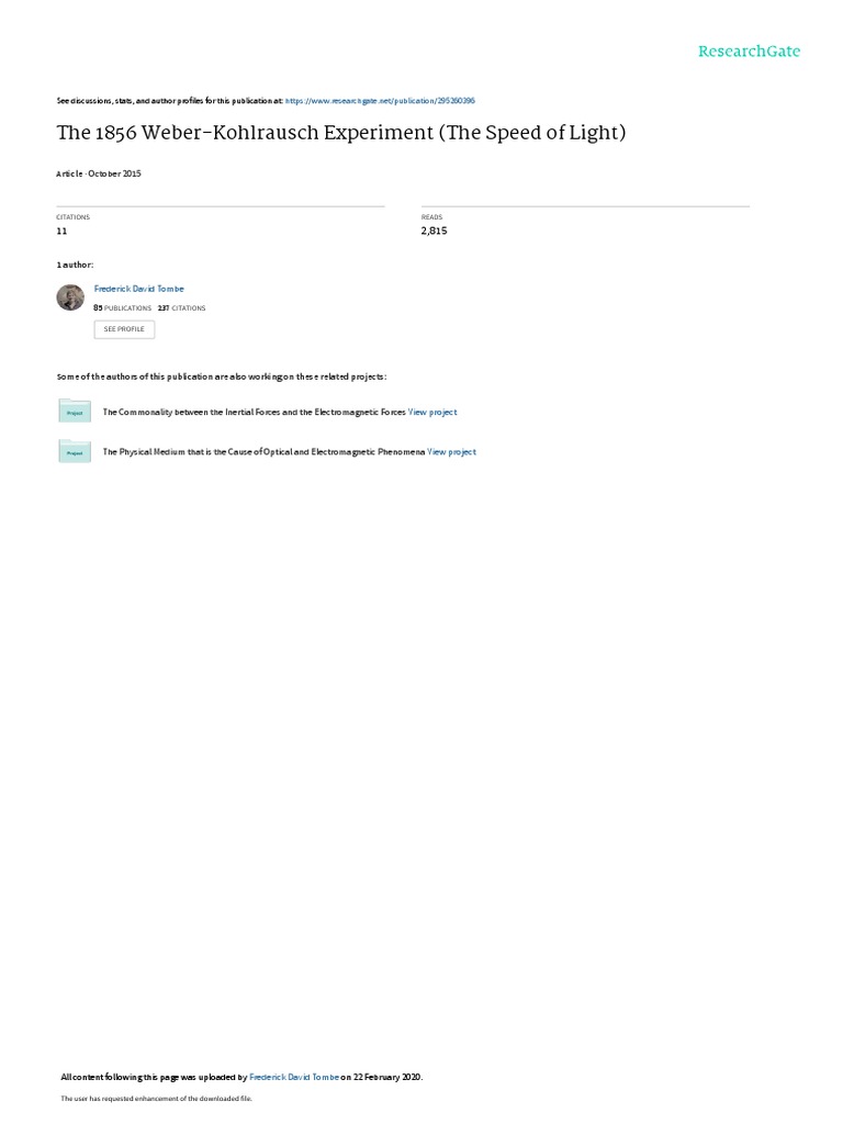 The 1856 Weber-Kohlrausch Experiment (The Speed of Light) : October ...