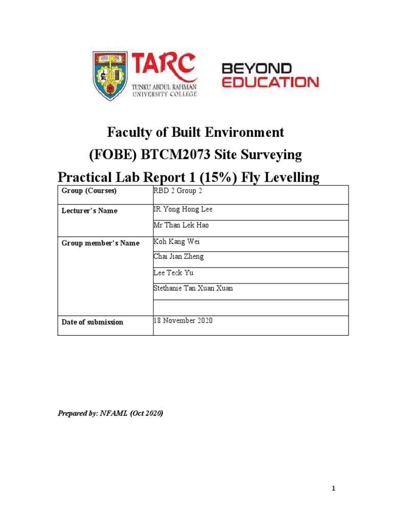 Faculty of Built Environment (FOBE) BTCM2073 Site Surveying Practical ...
