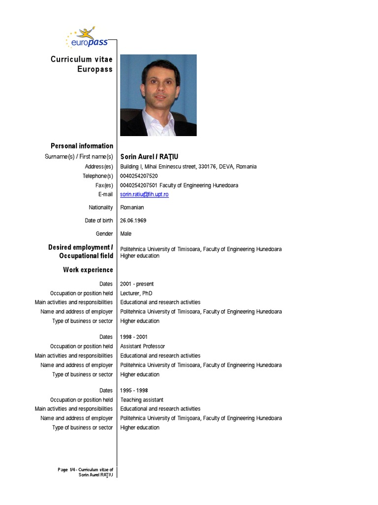 CV Sorin Ratiu Eng | PDF | Behavior Modification | Learning