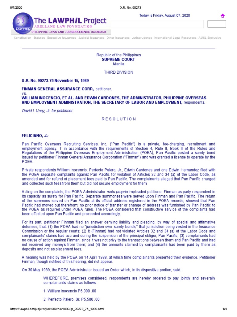 98 FInman General Assurance Vs Inocencio 1989 | PDF | Surety | Guarantee 98 FInman General Assurance Vs Inocencio 1989 | PDF | Surety | Guarantee