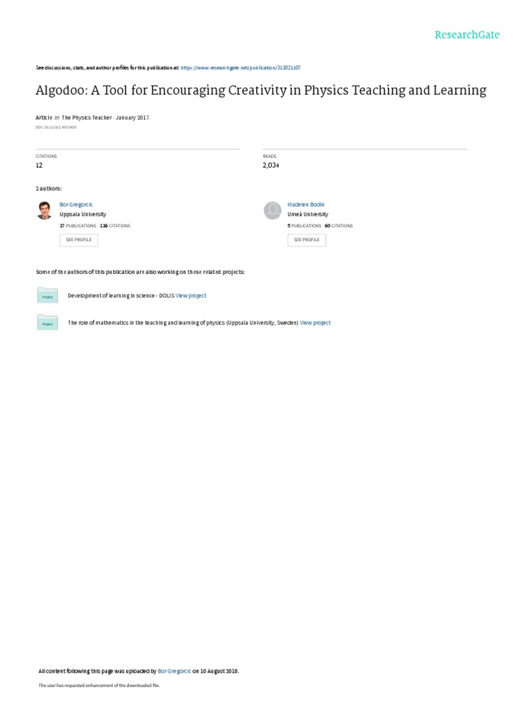Algodoo: A Tool For Encouraging Creativity in Physics Teaching and Learning | PDF | Physics ...