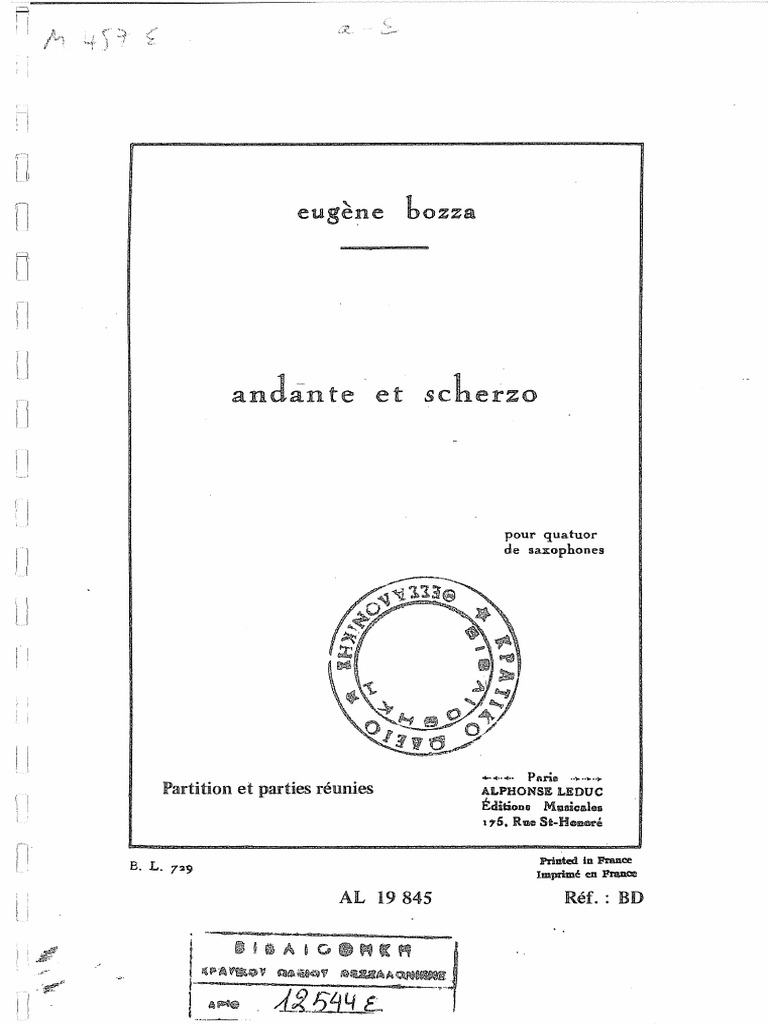 Eugene Bozza Andante Et Scherzo For Saxophone Quartet Full Score PDF | PDF