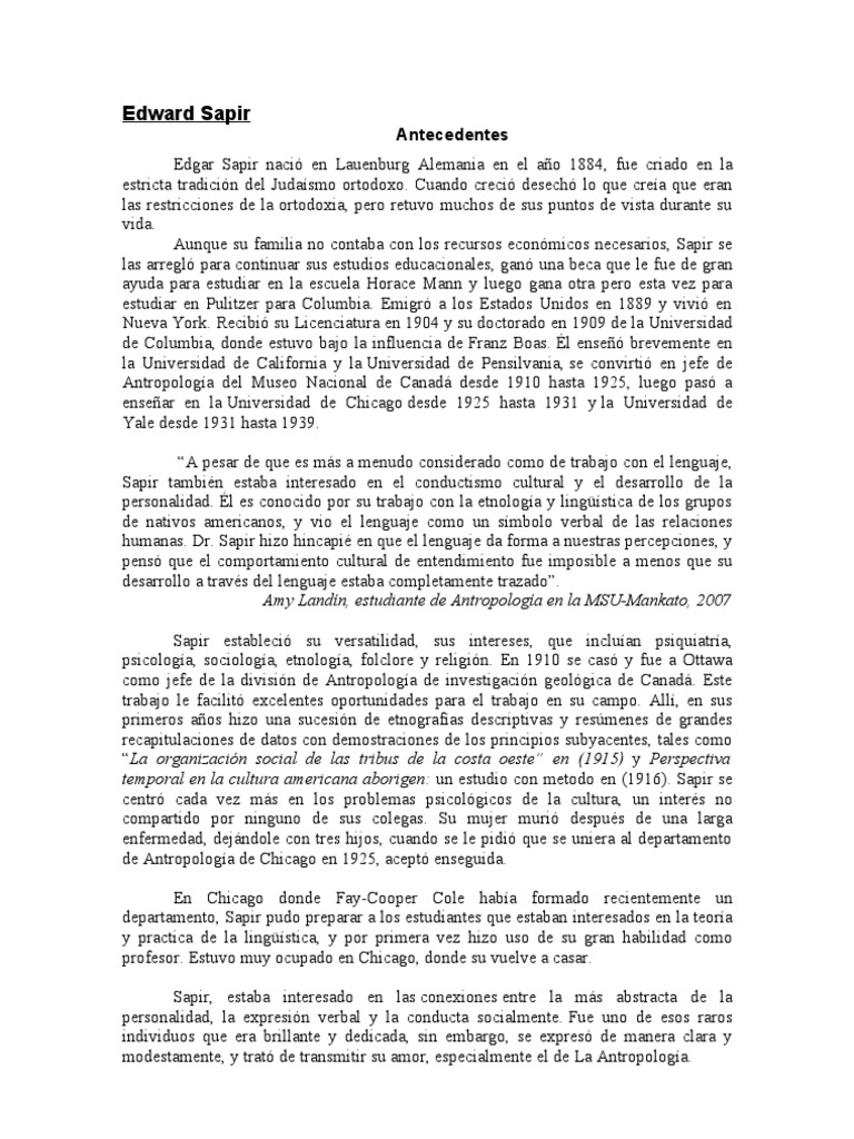 Edward Sapir | Antropología | Lingüística | Prueba gratuita de 30 días ...