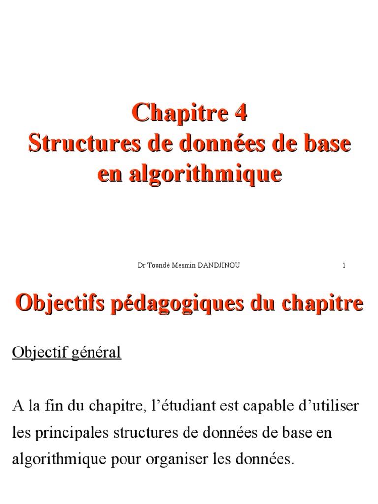 Chapitre 4 - Structures de Données de Base | PDF | Matrice (Mathématiques) | Tableau (structure ...