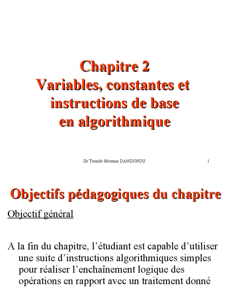 Chap2 Variables Instructions de Base Algo Et SDD | PDF | Variable ...