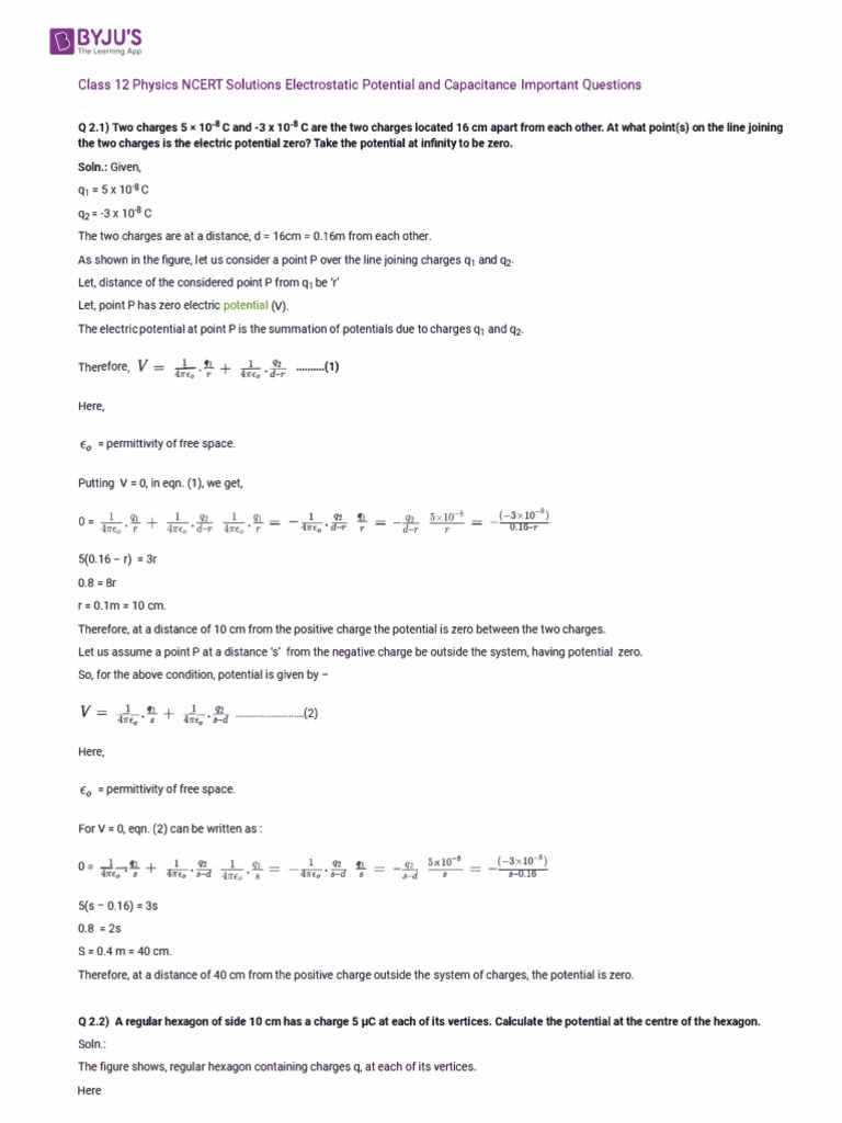 Ncert Solutions Class 12 Physics Chapter 2 | PDF | Capacitance | Capacitor