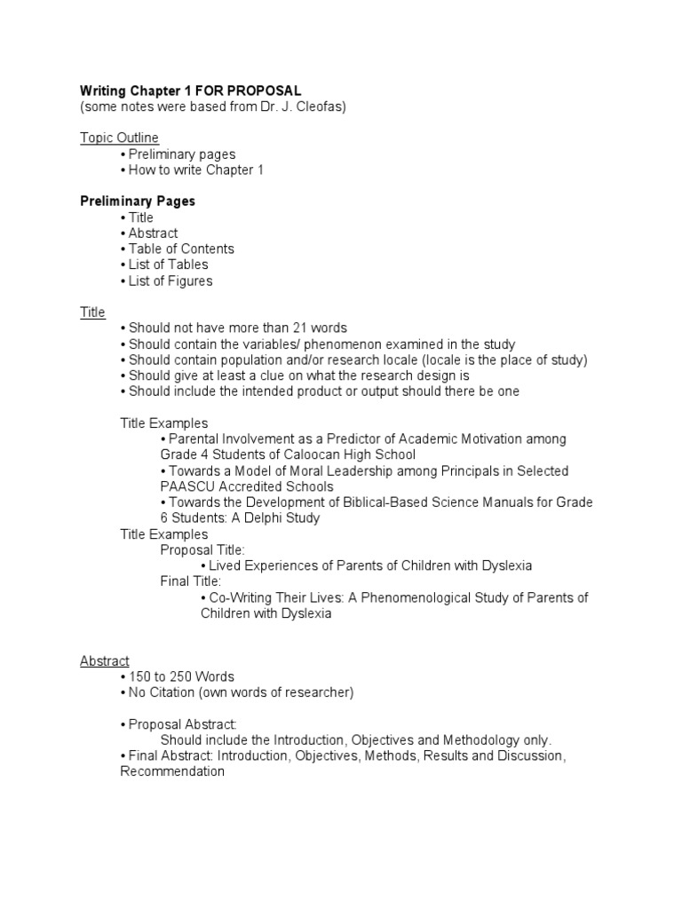 Guide to Writing Chapter 1 of Proposals | PDF | Abstract (Summary ...