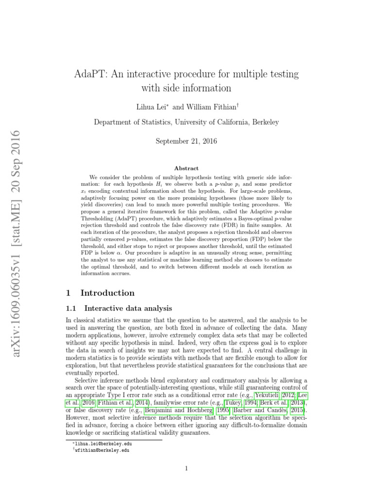 Adapt: An Interactive Procedure For Multiple Testing With Side ...