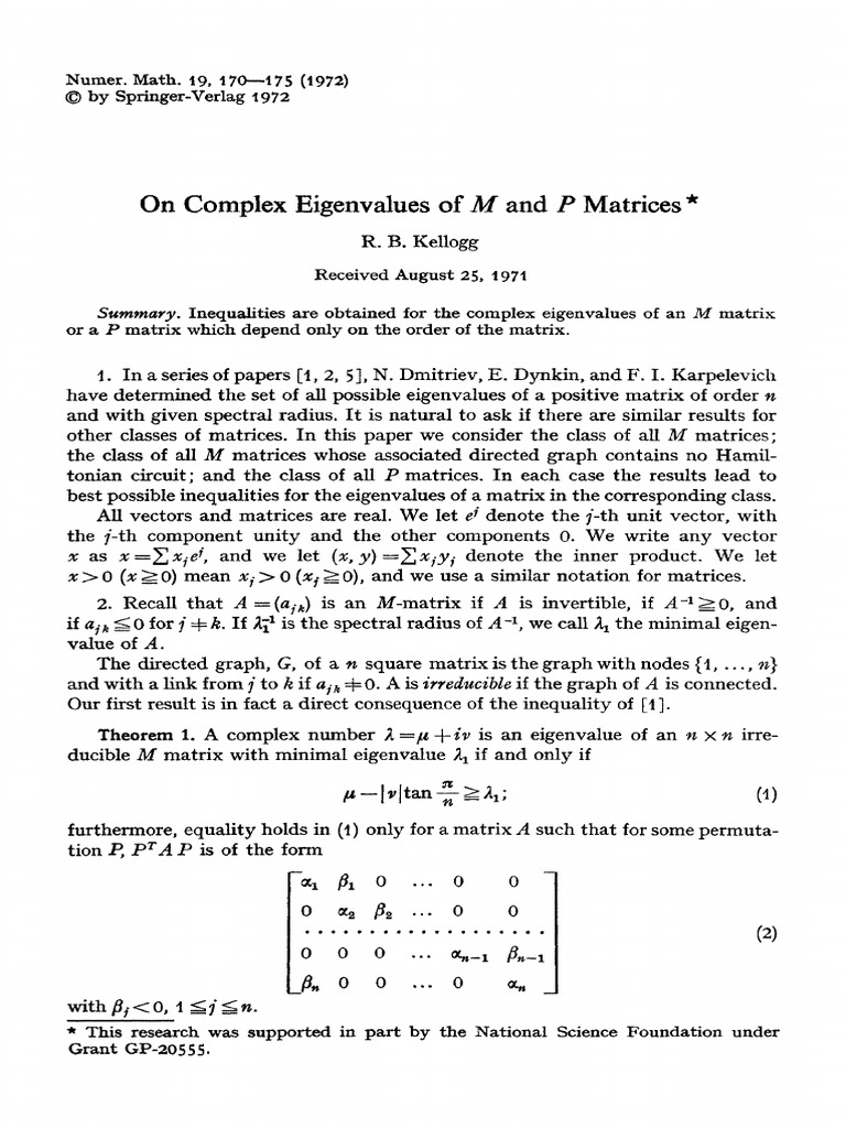 On Complex Eigenvalues of M and P Matrices : - I, Ltan - 2 | PDF | Matrix (Mathematics ...