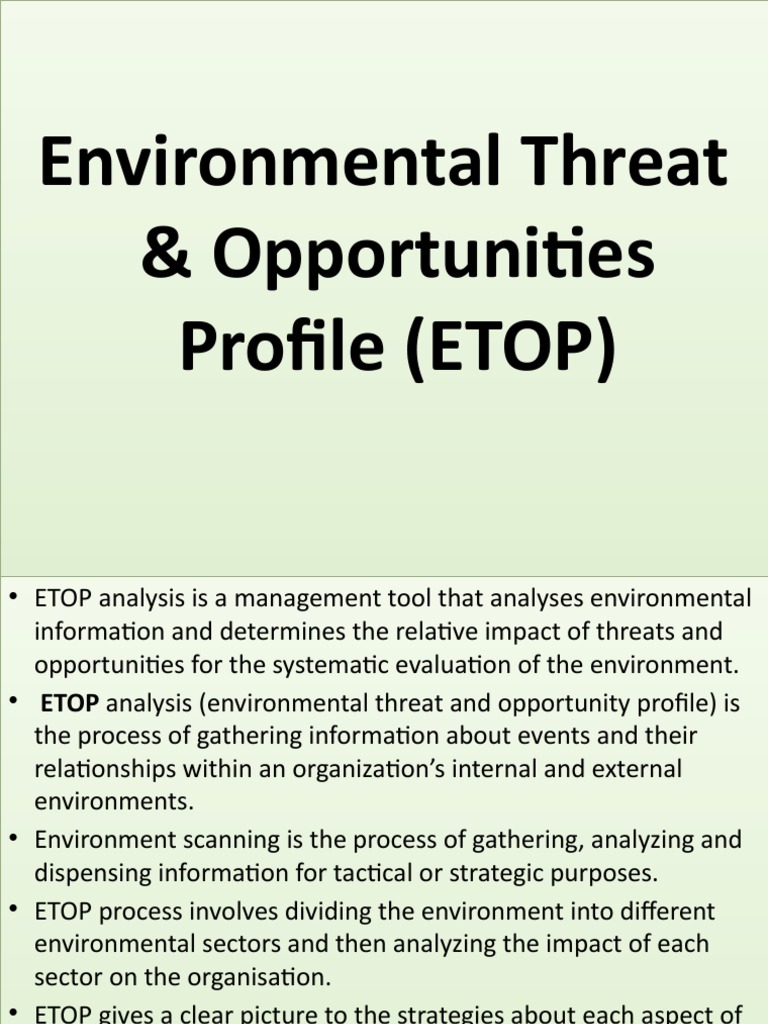 Environmental Threat & Opportunities Profile (ETOP) Environmental Threat & Opportunities Profile ...