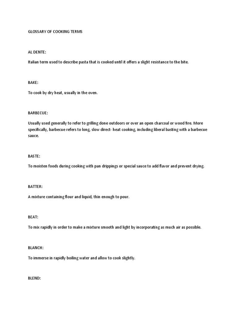 Cooking Terms Glossary | PDF | Grilling | Baking