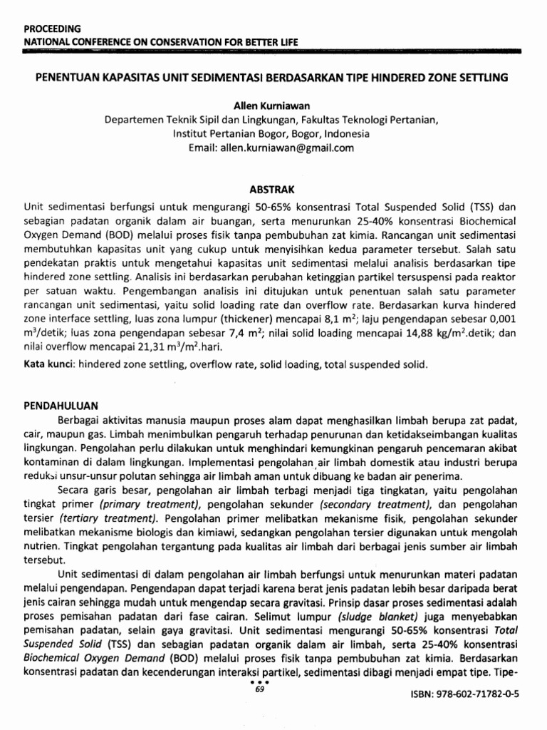 Penentuan Kapasitas Unit Sedimentasi Berdasarkan Tipe Hindered Zone ...