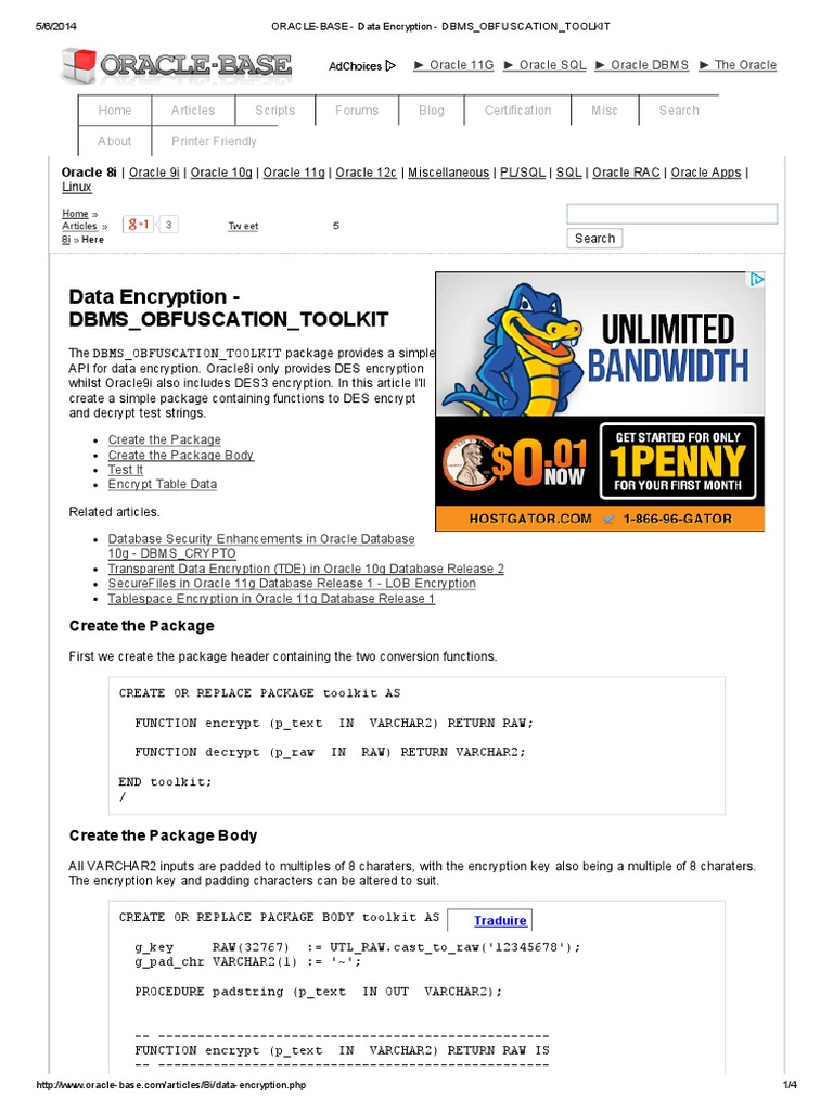 ORACLE-BASE - Data Encryption - DBMS - OBFUSCATION - TOOLKIT | PDF | Table (Database) | Databases