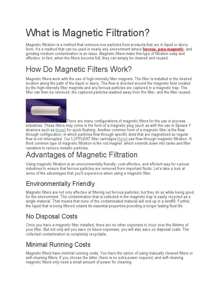 Magnetic Filtration for Liquid Systems | PDF | Filtration | Chemical ...