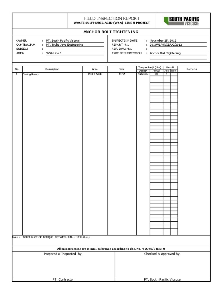 Bolt Tightening Report | PDF