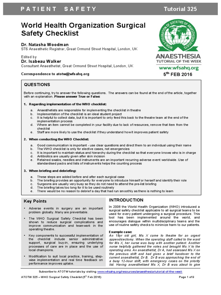 World Health Organization Surgical Safety Checklist | Download Free PDF ...