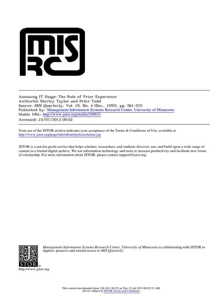 Prior Experience in IT Usage Assessment | PDF | Attitude (Psychology ...