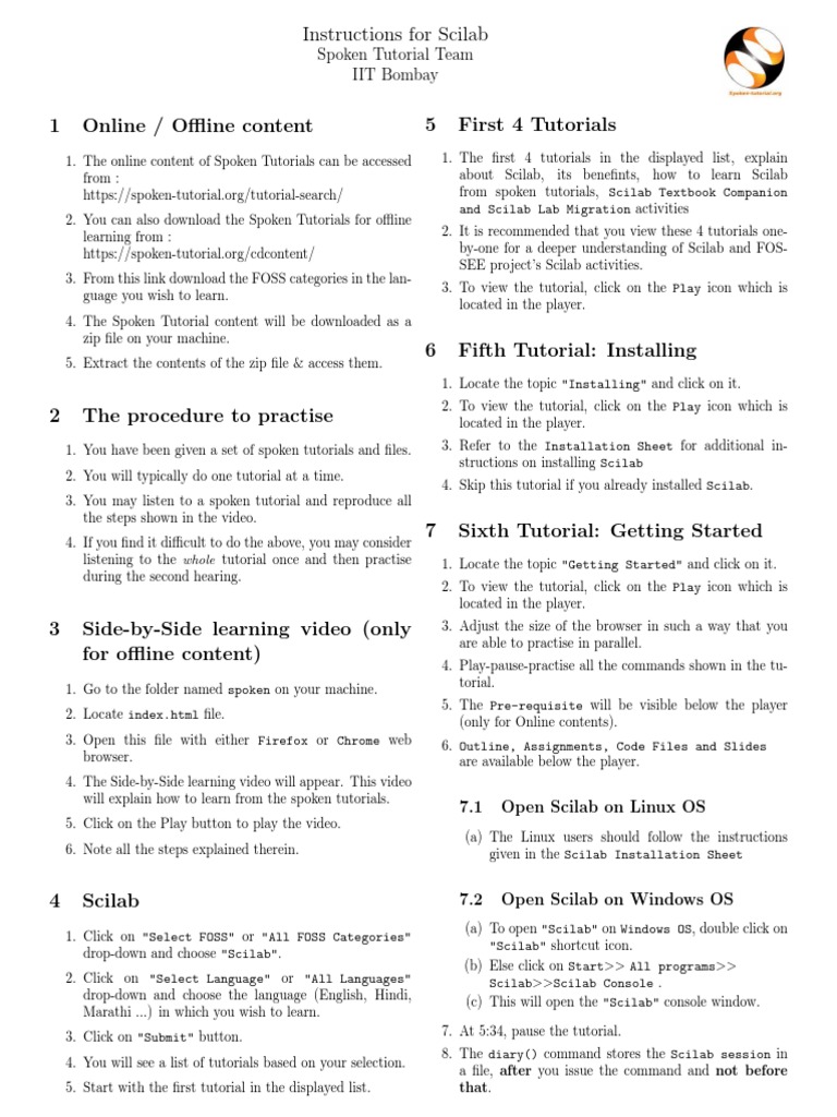 Instructions For Scilab: Spoken Tutorial Team IIT Bombay | PDF ...