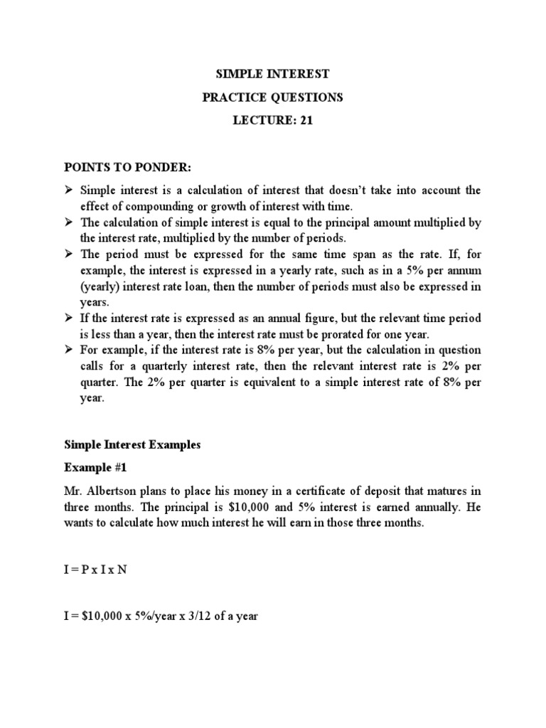 Simple Interest Practice Questions | PDF | Interest Rates | Interest