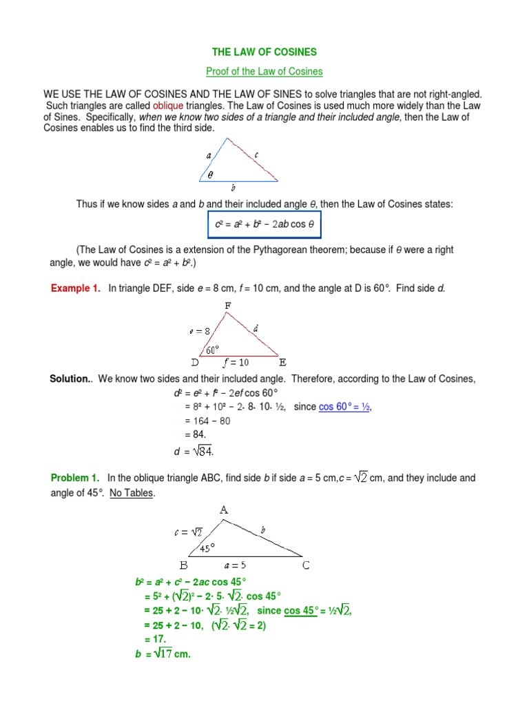 Simplified Approach To Oblique Triangles LAW of COSINES and The LAW of ...