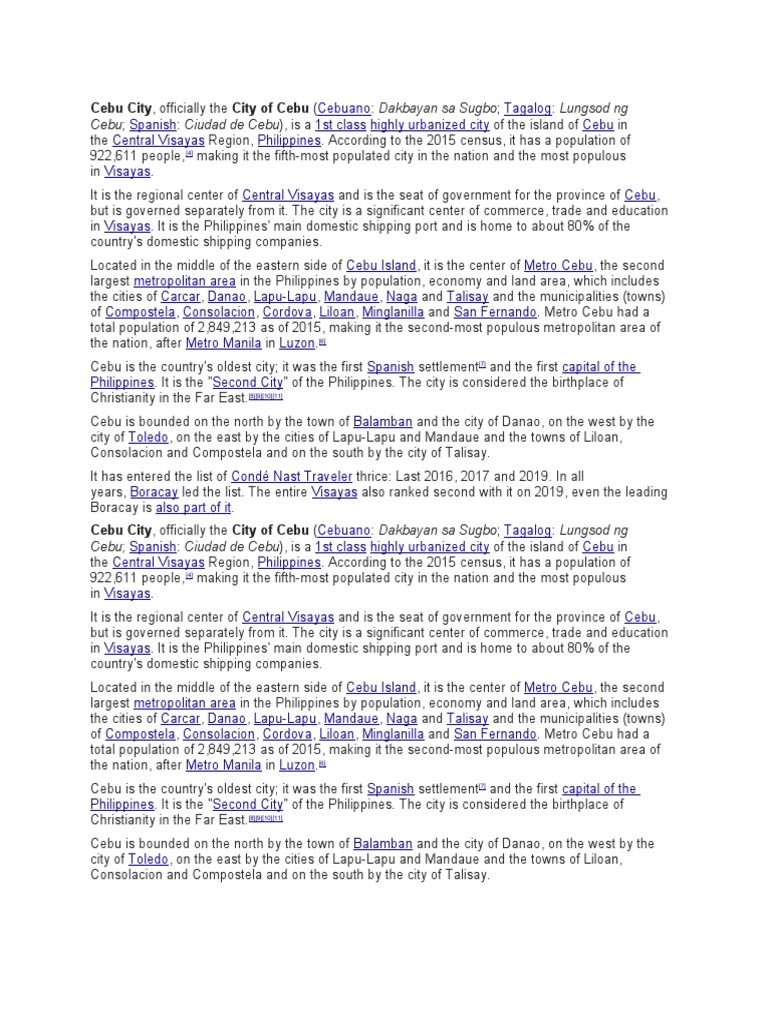 Cebu : Cebu City, Officially The City of Cebu ( | PDF | Cebu ...