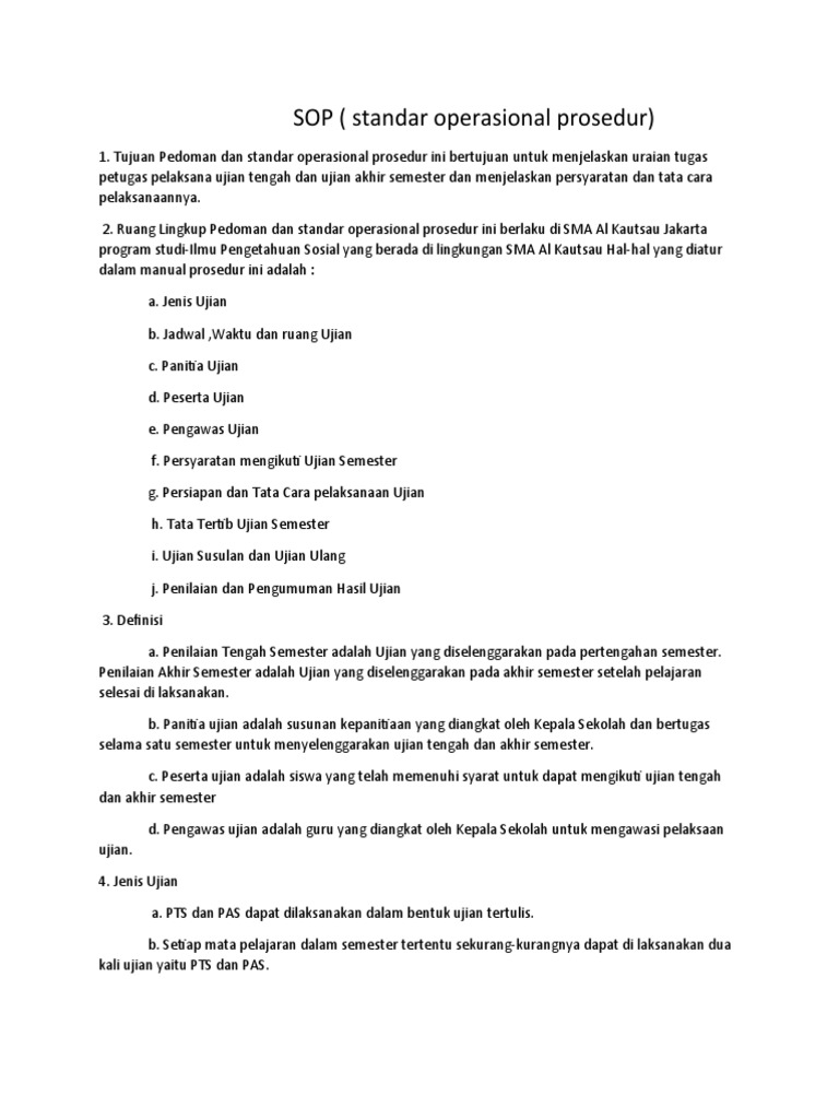 Sop PTS Dan Pas 2020 | PDF