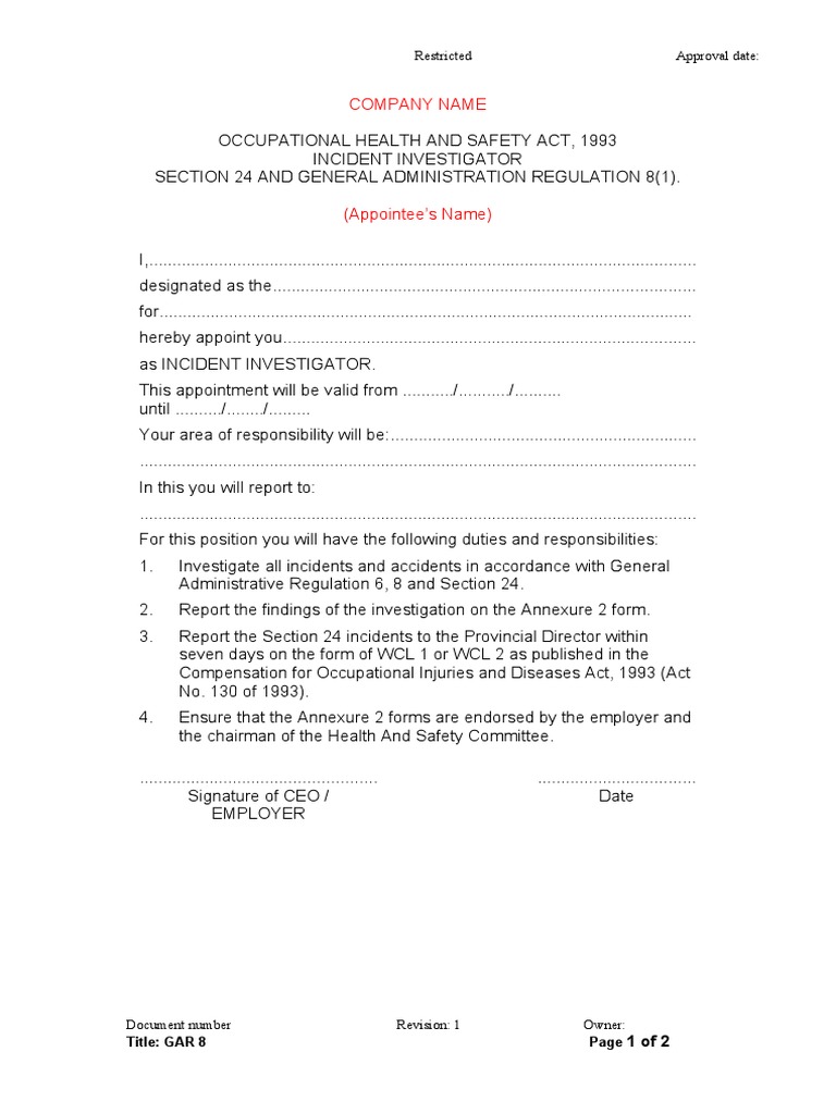 GAR 8 (1) Incident Investigator | PDF | Occupational Safety And Health ...
