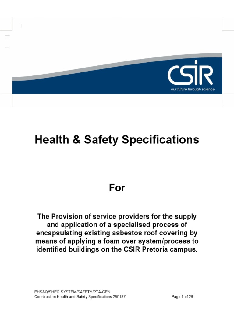 Health and Safety Specifications | PDF | Occupational Safety And Health ...