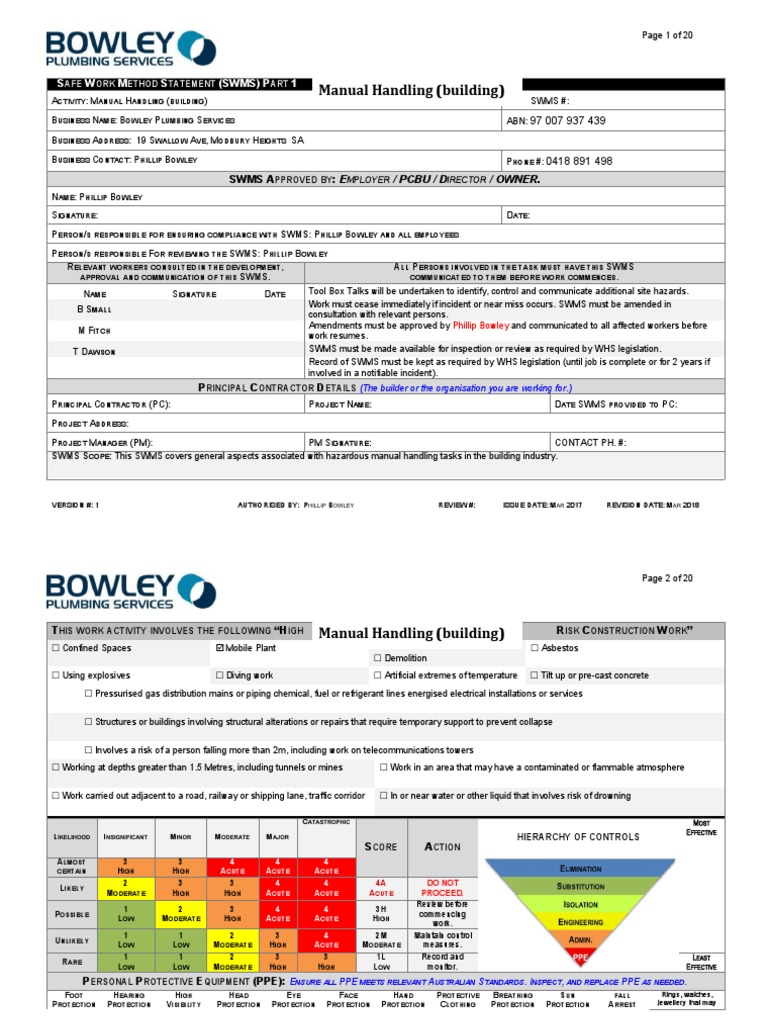 Manual Handling Building Swms 10 | PDF