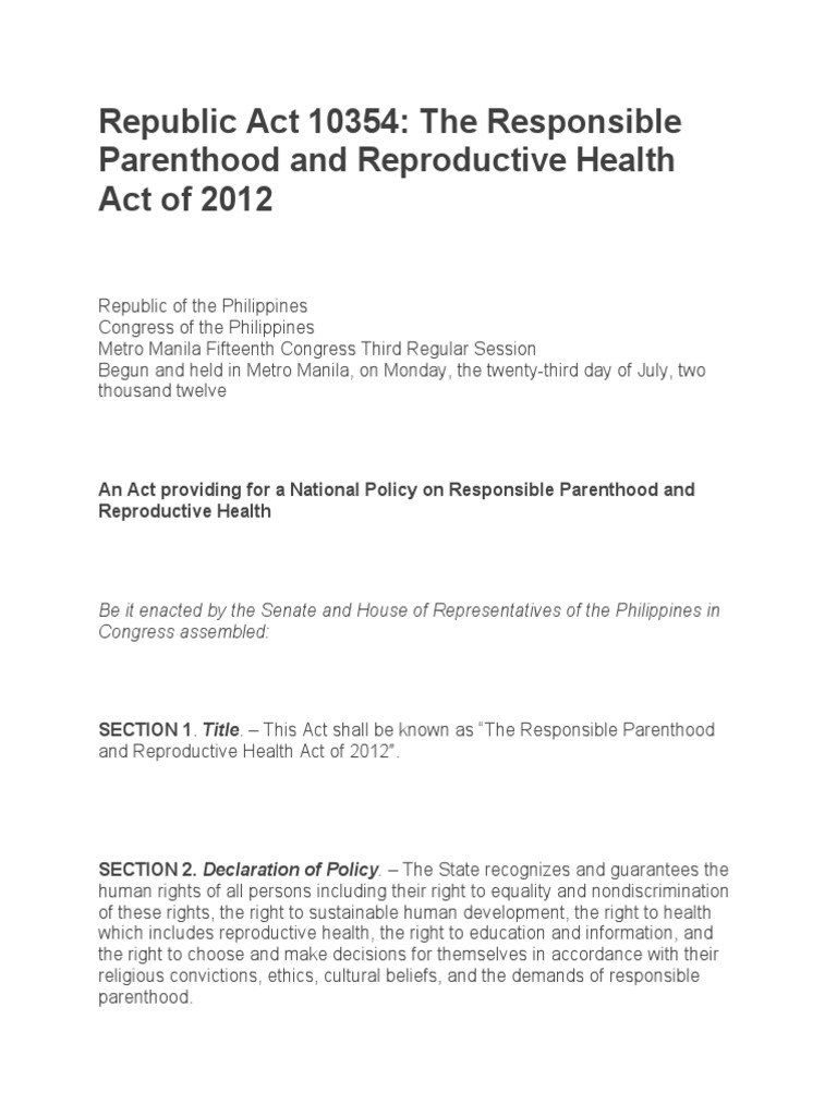 RA 10354 RH Law | PDF | Reproductive Health | Family Planning