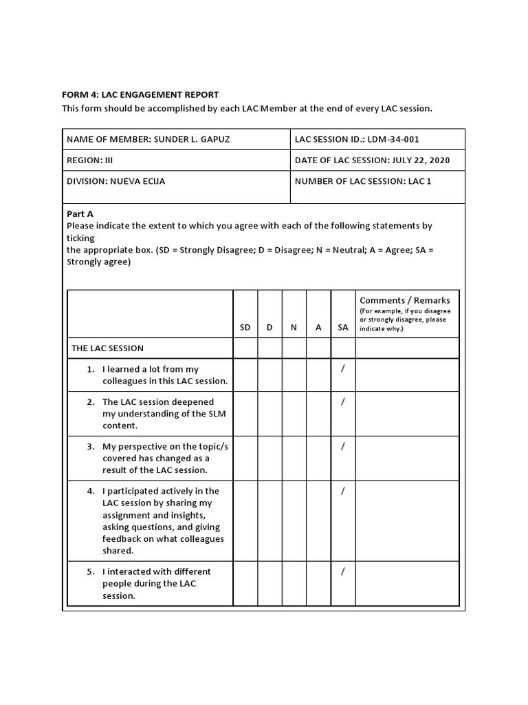 Lac Form4 | PDF | Behavior Modification | Behavioural Sciences
