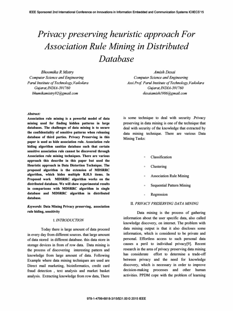 Privacy Preserving Heuristic Approach For Association Rule Mining in Distributed Database ...