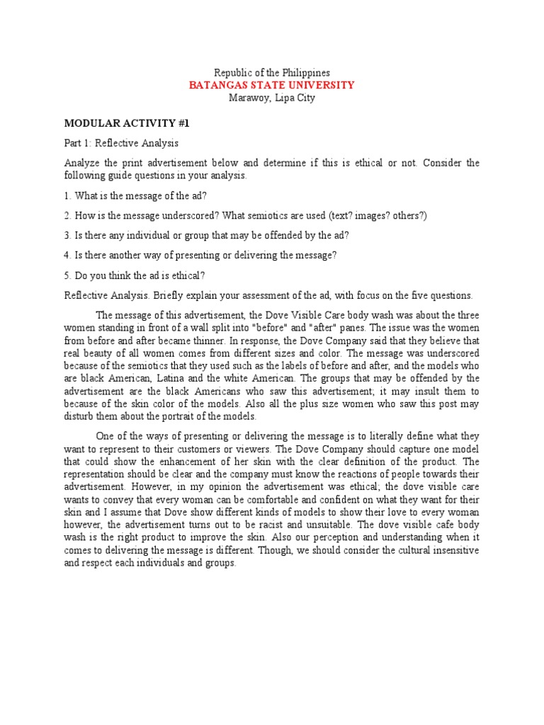 Modular Activity #1: Batangas State University | PDF | Advertising | Reason