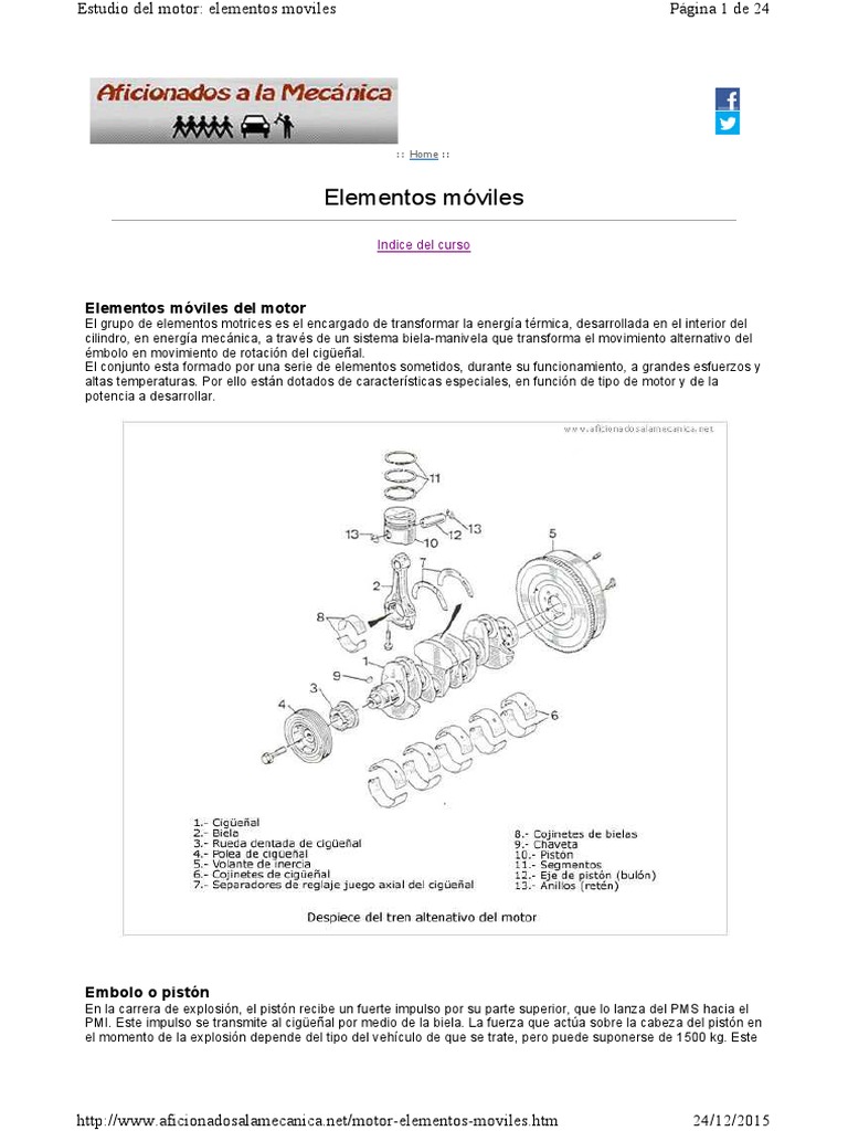 Elementos Moviles Del Motor | PDF | Pistón | Tecnología de vehículos
