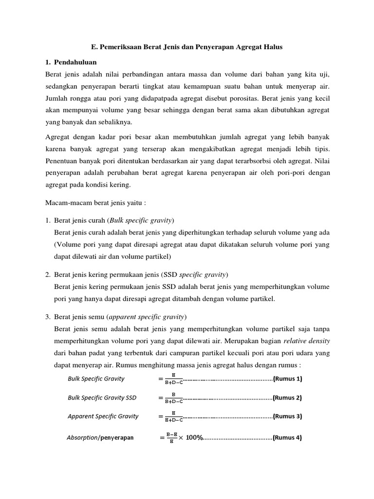 Pemeriksaan Berat Jenis Dan Penyerapan Agregat Halus | PDF