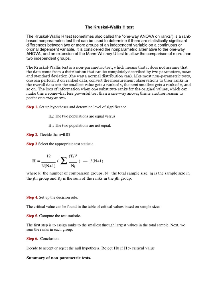 Kruskal Wallis Test PDF | PDF | Analysis Of Variance | Mann–Whitney U Test