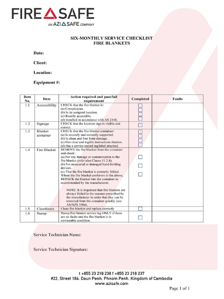 Fire Blanket Service Checklist | PDF