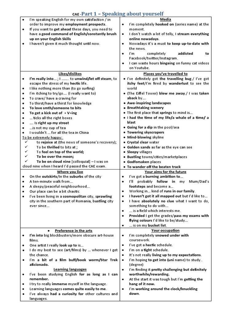 Speaking CAE Part 1 | PDF