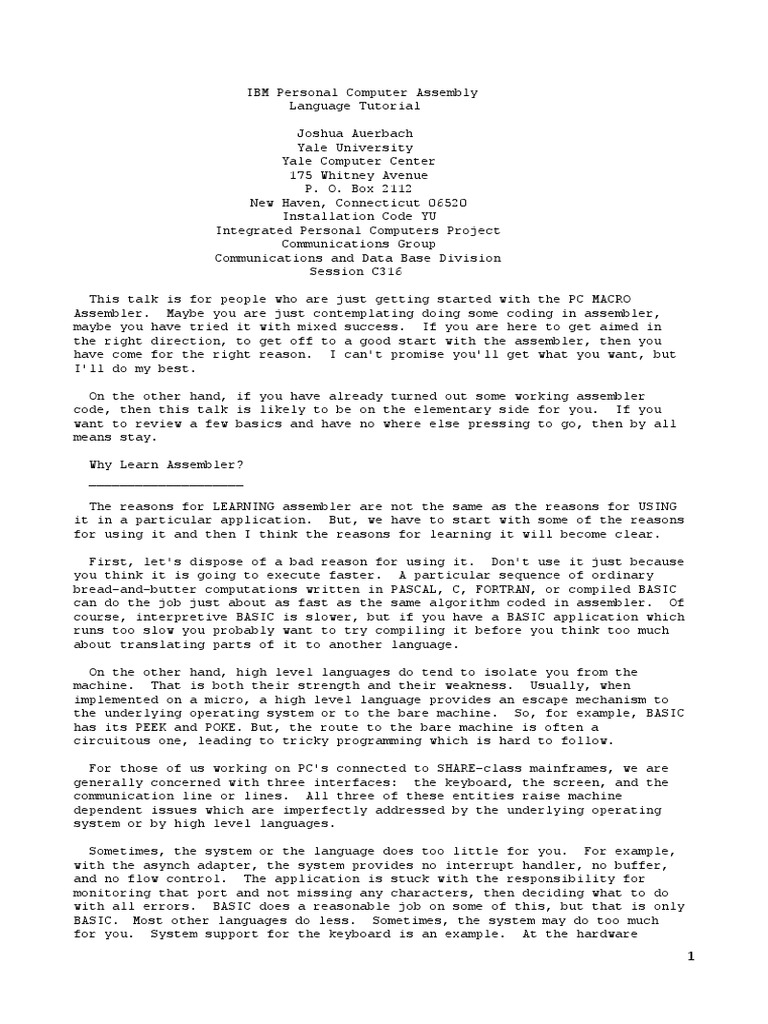 IBM Personal Computer Assembly Language Tutorial | PDF | Assembly ...