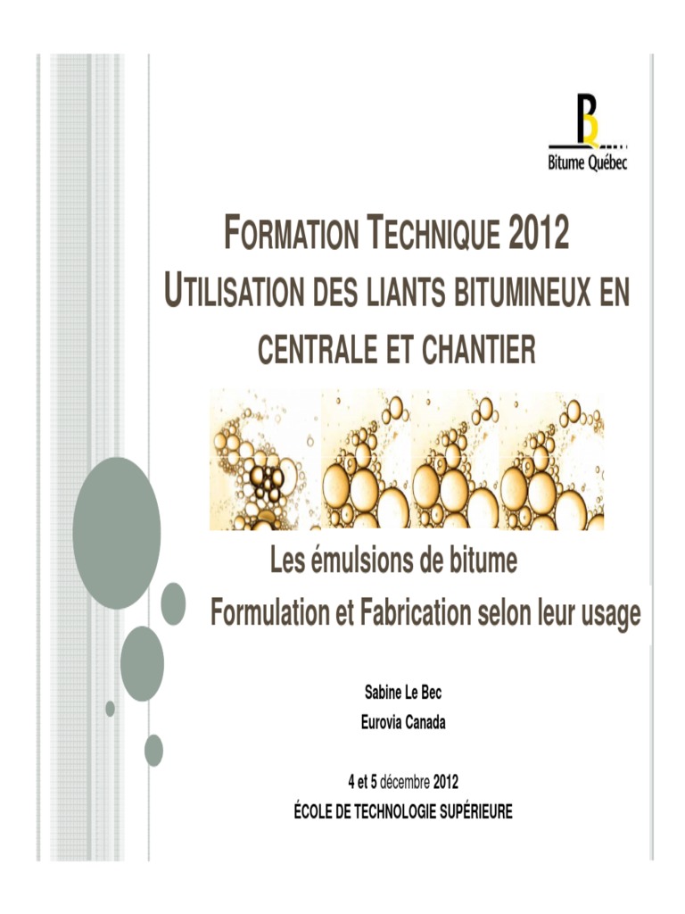 Émulsions de Bitume : Fabrication et Utilisation | PDF | Émulsion ...