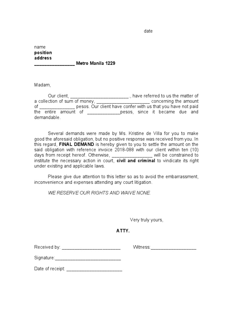 DEMAND LETTER Sample | PDF