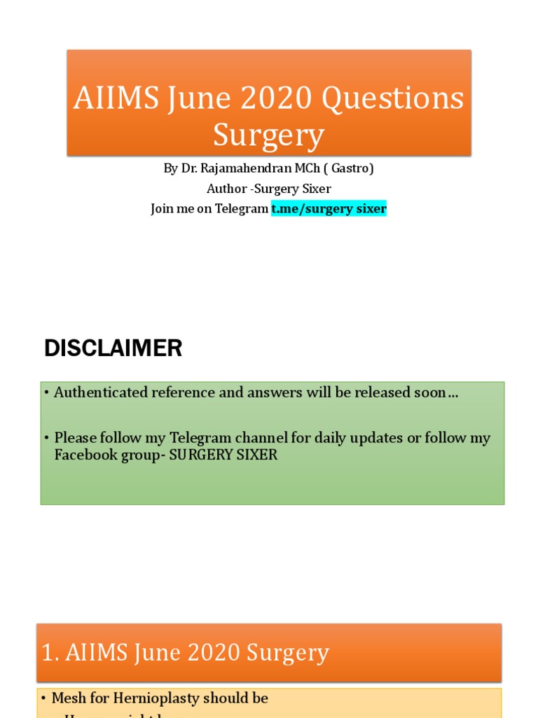 AIIMS June 2020 Questions Surgery | PDF | Medical Specialties | Clinical Medicine