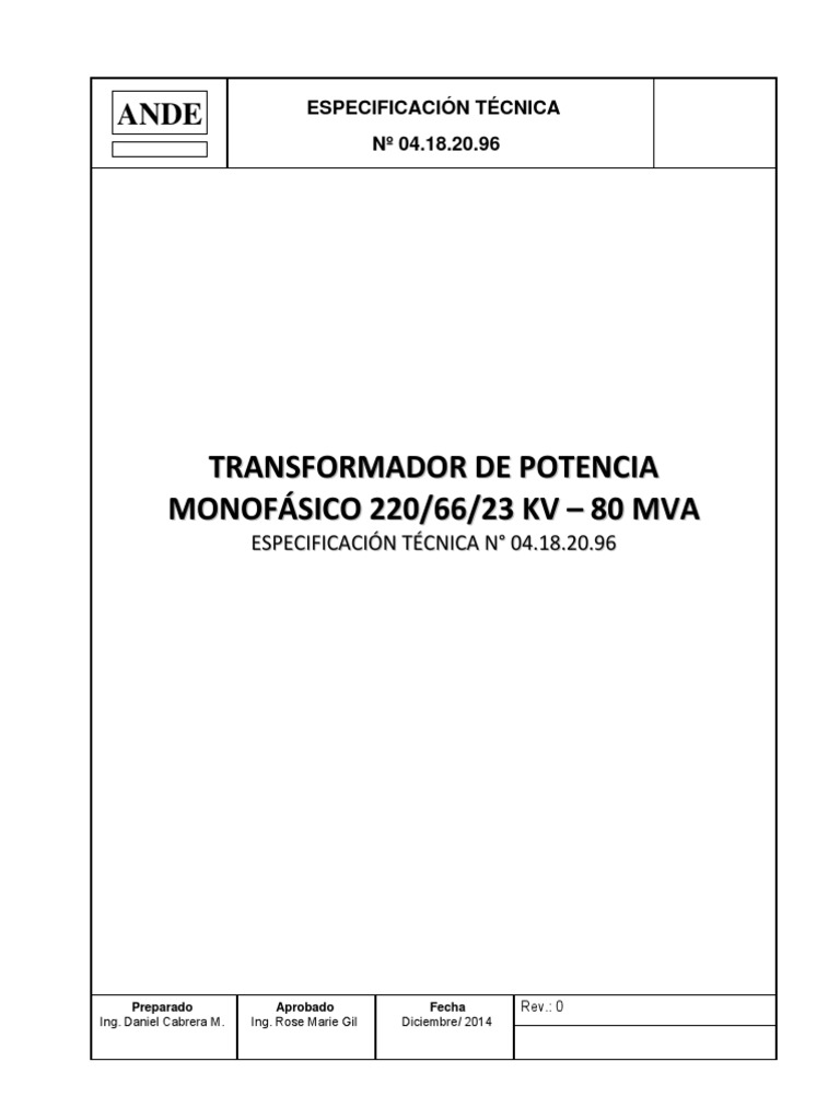 01 - ET 04.18.20.96 TR 220-66-23kV - 80 MVA R0 | PDF | Transformador | Relé