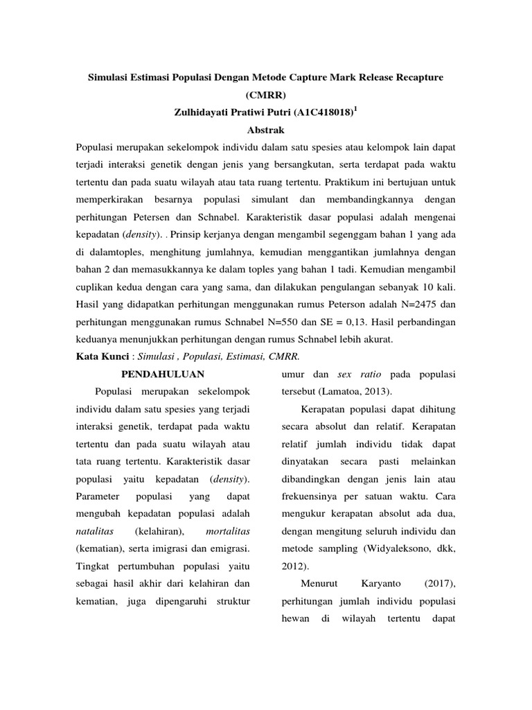Zulhidayati Pratiwi Putri - A1C418018 - Simulasi Estimasi Populasi Dengan Metode Capture Mark ...