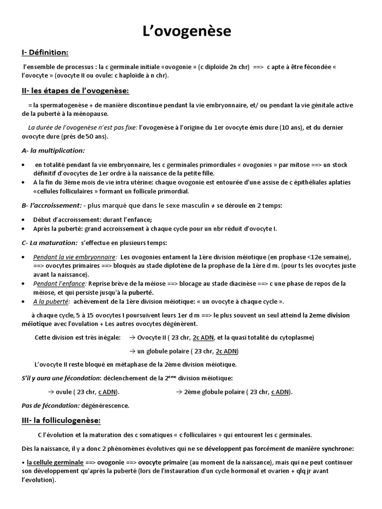 Étapes de l'ovogenèse expliquées | PDF | Biologie du développement ...