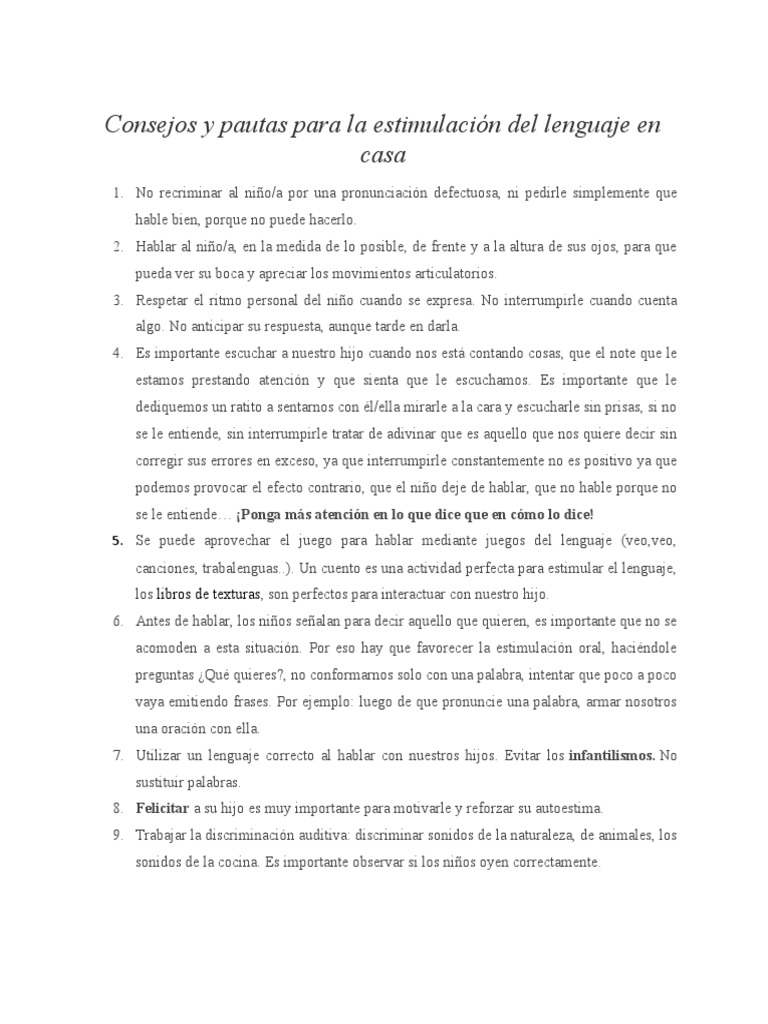 Consejos y Pautas para La Estimulación Del Lenguaje en Casa | PDF ...