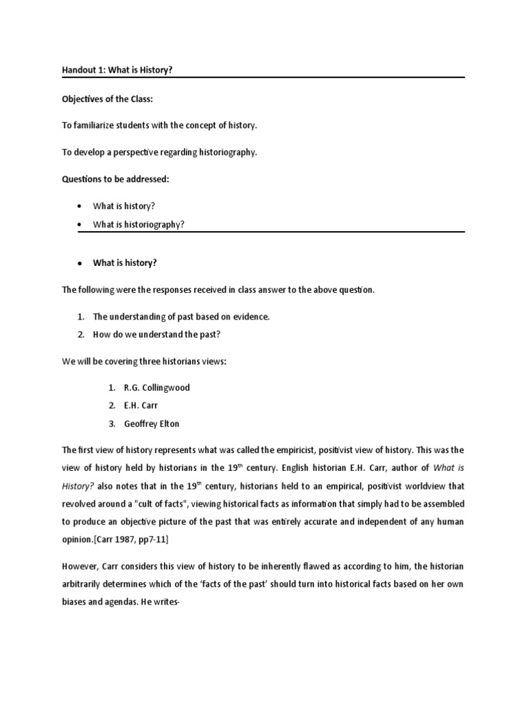 Handout 1: What Is History? Objectives of The Class | PDF | Historian ...