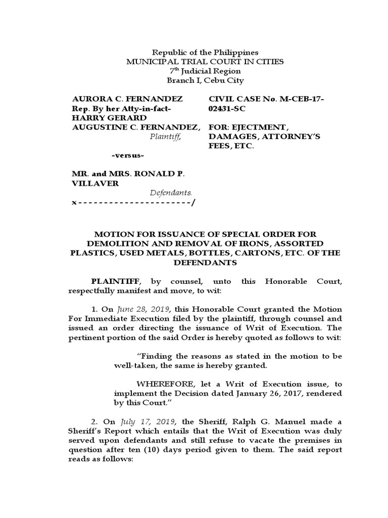 Motion For Demolition | PDF | Writ | Lawsuit