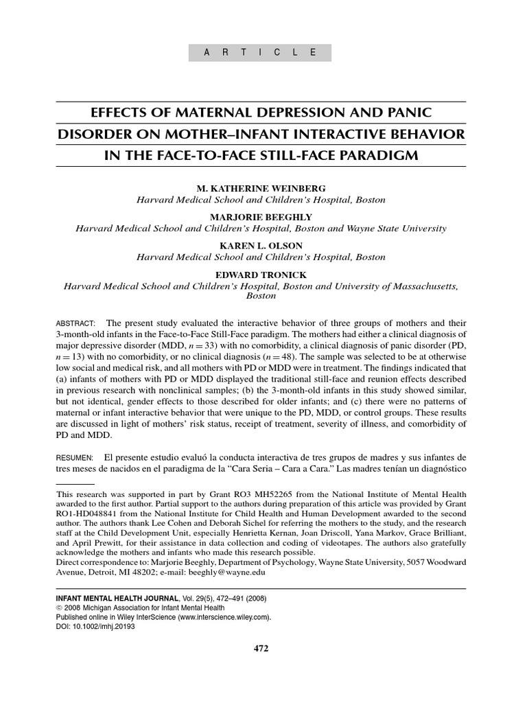 Weinberg y Tronick 2008 Still Face Madre Panico Depre | PDF | Major Depressive Disorder | Panic ...